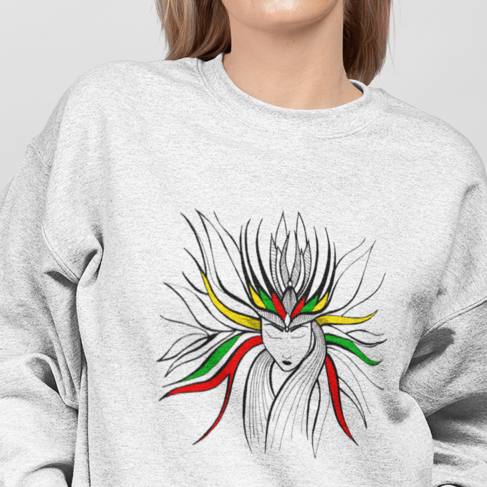 Baltas UNISEX džemperis be gobtuvo „Meilės deivė Milda"