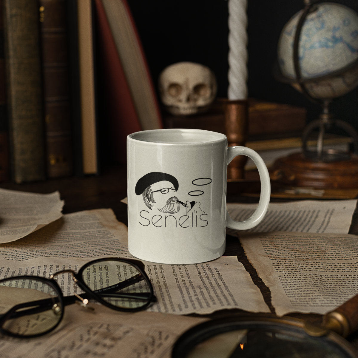 Puodelis su spauda "Senelis su pypke"